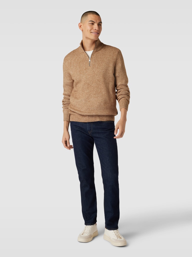 Fynch-Hatton Gebreide pullover met korte ritssluiting in camel online kopen | P&C