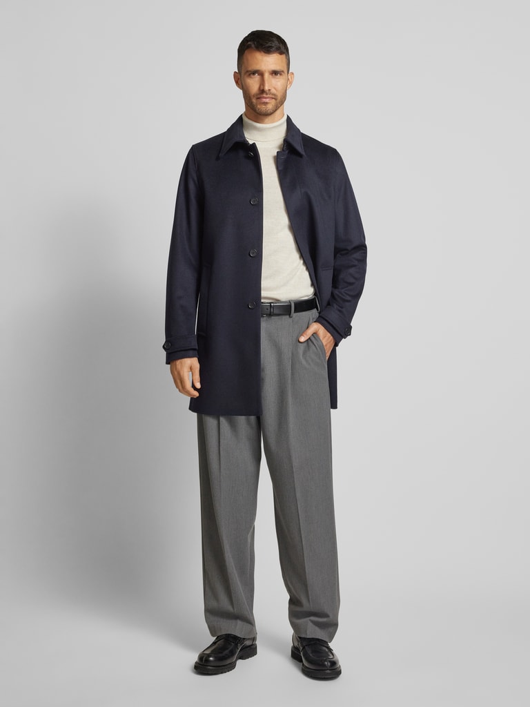 Tiger Of Sweden Lange jas met platte kraag, model 'Cane' in marineblauw ...