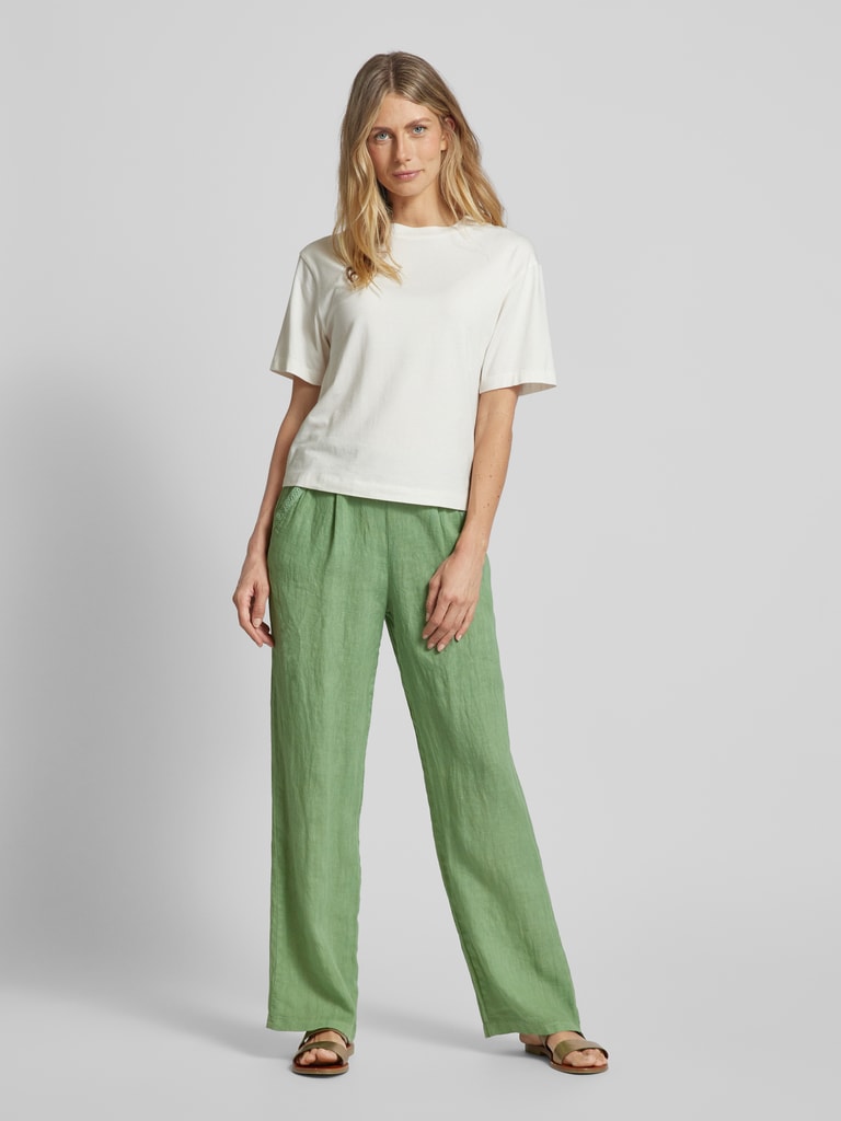 Heartkiss Regular Fit Leinenhose mit Spitzenbesatz (khaki) online kaufen