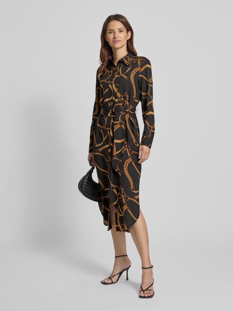 Lauren Ralph Lauren Midi-jurk met blousekraag, model 'SHADNY' in zwart online kopen | P&C