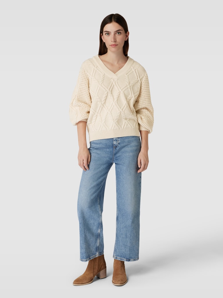 ICHI Strickpullover mit Zopfmuster Modell 'Andosa' (ecru) online kaufen