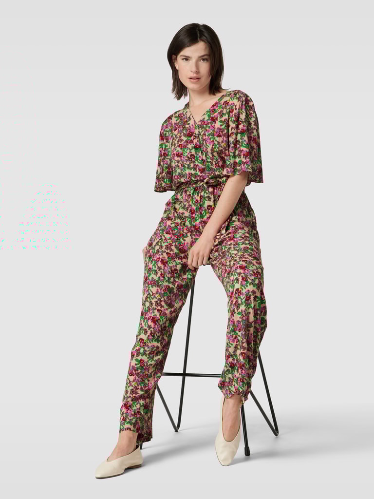 ICHI Jumpsuit van pure viscose met strikceintuur, model 'Marrakech' in felroze online kopen | P&C