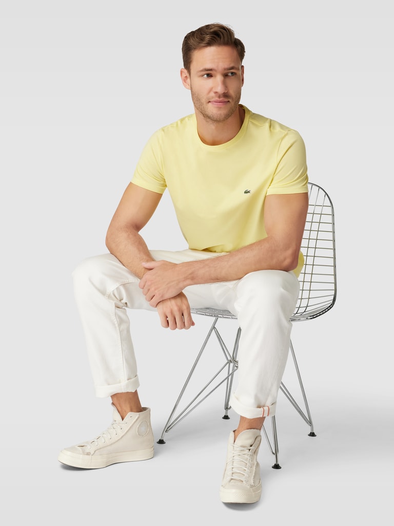 Lacoste T-Shirt mit Logo-Stitching Modell 'Supima' (gelb) online kaufen
