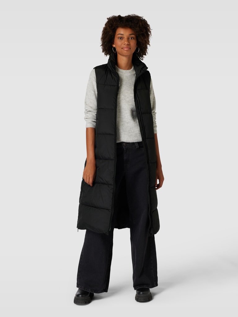 Tom Tailor Denim Lang gilet met doorgestikte naden in zwart online ...