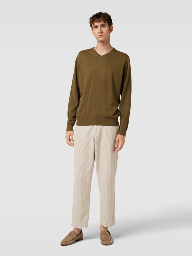 Fynch-Hatton Strickpullover mit Label-Stitching (dunkelgruen melange ...
