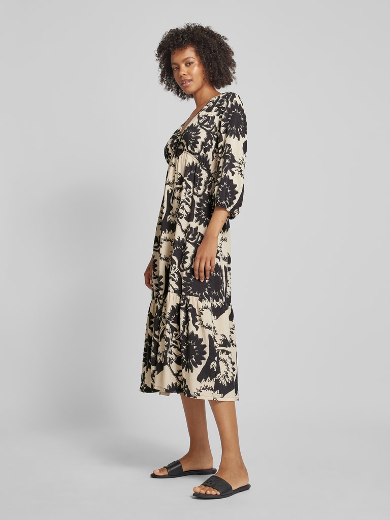 Bash Midi-jurk van een mix van viscose en linnen met 3/4-mouwen in ...