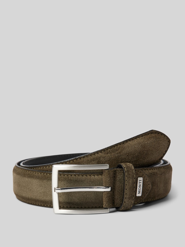 Monti Leren riem met doornsluiting, model 'MONTREAL' in olijfgroen ...