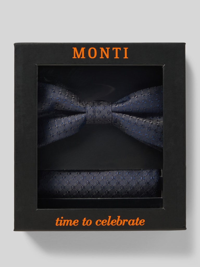 Monti Set aus Fliege und Einstecktuch aus reiner Seide (dunkelblau ...