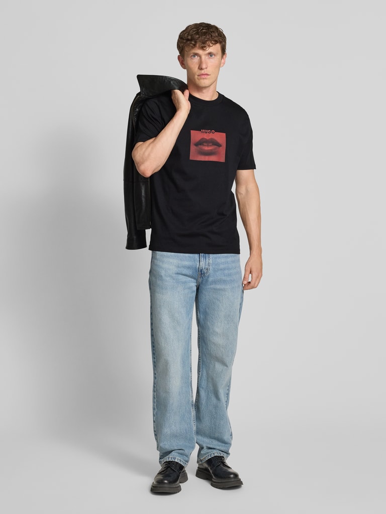 HUGO T-shirt met labelprint, model 'Deterni' in zwart online kopen | P&C