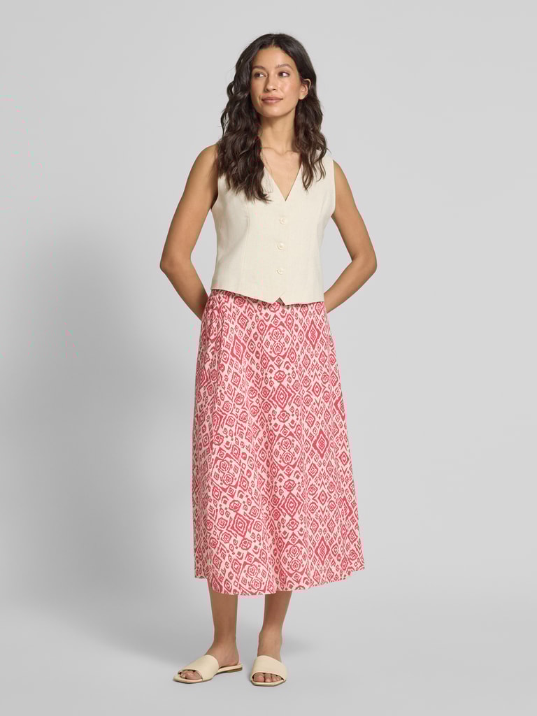 ICHI Midirok van een mix van linnen en viscose, model 'LINNO' in felroze online kopen | P&C