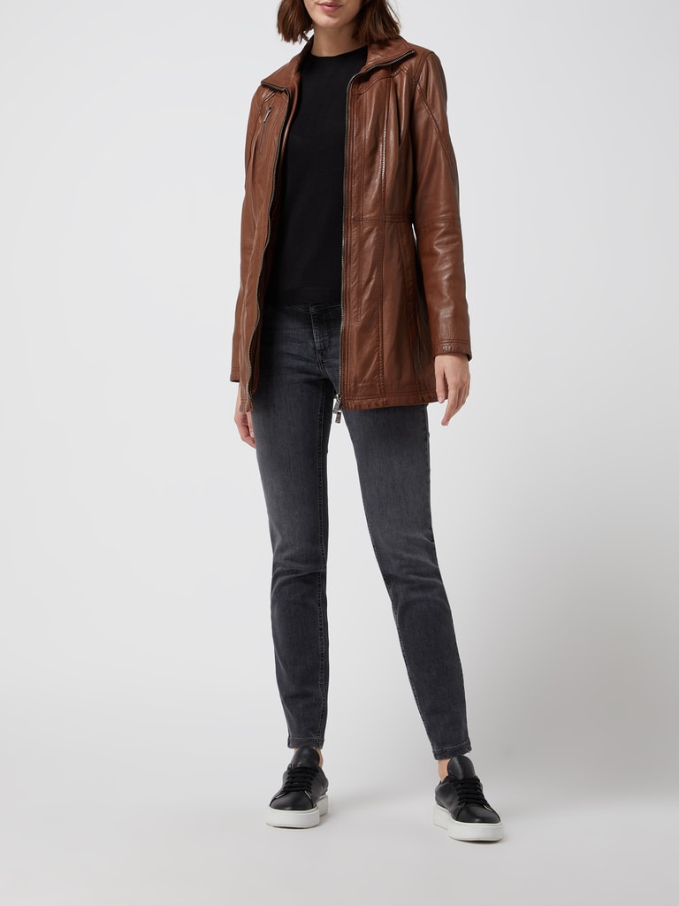 Kup online Jilani Kurtka skórzana ze szwami działowymi model ‘Amita’ (koniakowy)