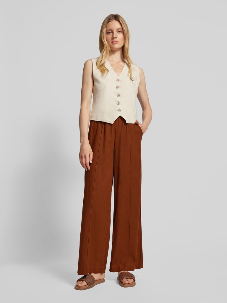 Gestuz Wide leg linnen broek met vaste persplooien, model 'Leena' in ...