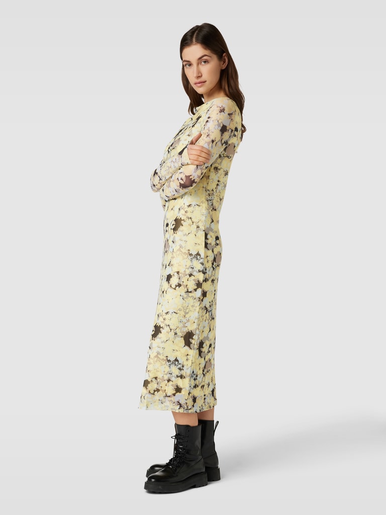 Soft Rebels Midi-jurk met boothals, model 'Samara' in lichtgeel online ...