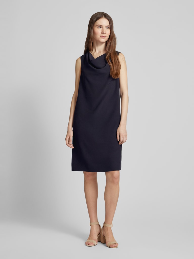 comma Knielange jurk met cascadehals in marineblauw online kopen | P&C