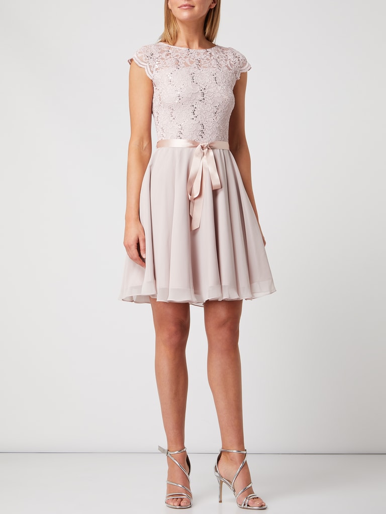 Swing Cocktailkleid mit Spitzenbesatz und Bindegürtel (rosa) online kaufen