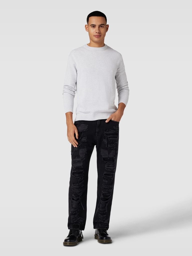 Tom Tailor Denim Strickpullover mit Strukturmuster (hellgrau melange ...