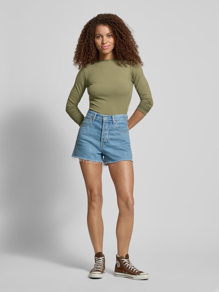 Pieces Regular Fit Langarmshirt mit Rüschen-Saum Modell 'NICCA' (oliv ...