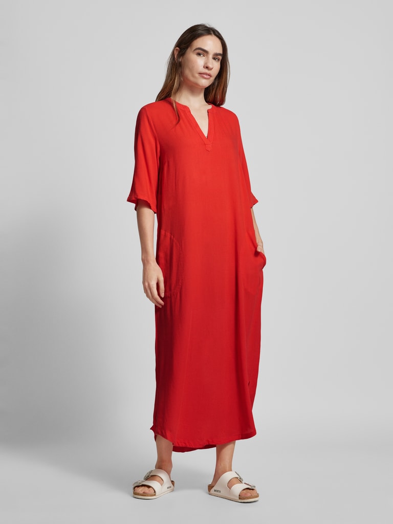 Kaffe Midi-jurk met steekzakken opzij, model 'milia' in koraal online ...