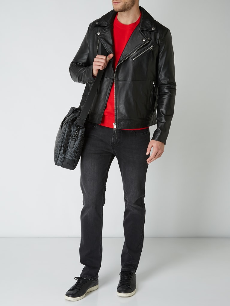 Calvin Klein Jeans Lederjacke im Biker-Look (black) online kaufen