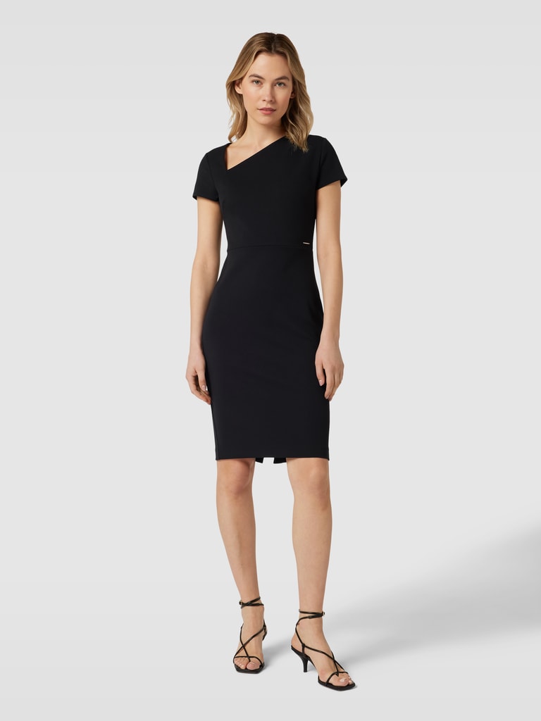 Calvin Klein Womenswear Knielange jurk met labeldetail, model 'SCUBA CREPE' in zwart online ...