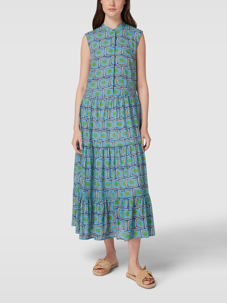 0039 Italy Midikleid mit Allover-Muster Modell 'Mila Long' (blau ...