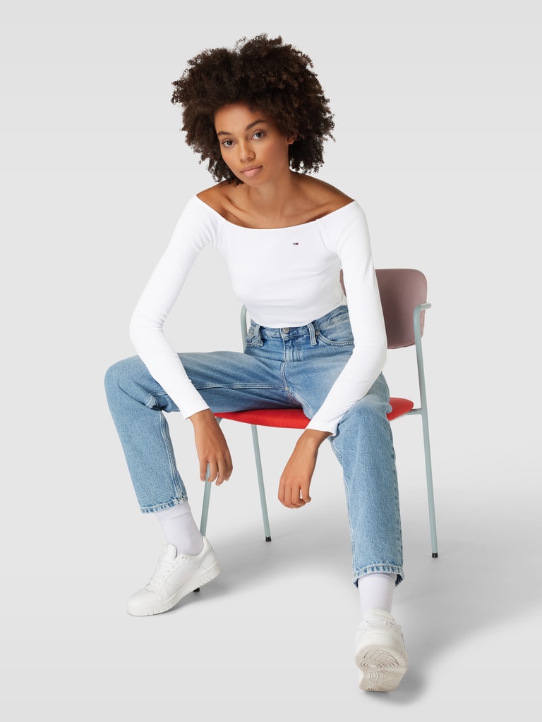 Tommy Jeans Schulterfreies Longsleeve mit Label-Stitching (weiss ...