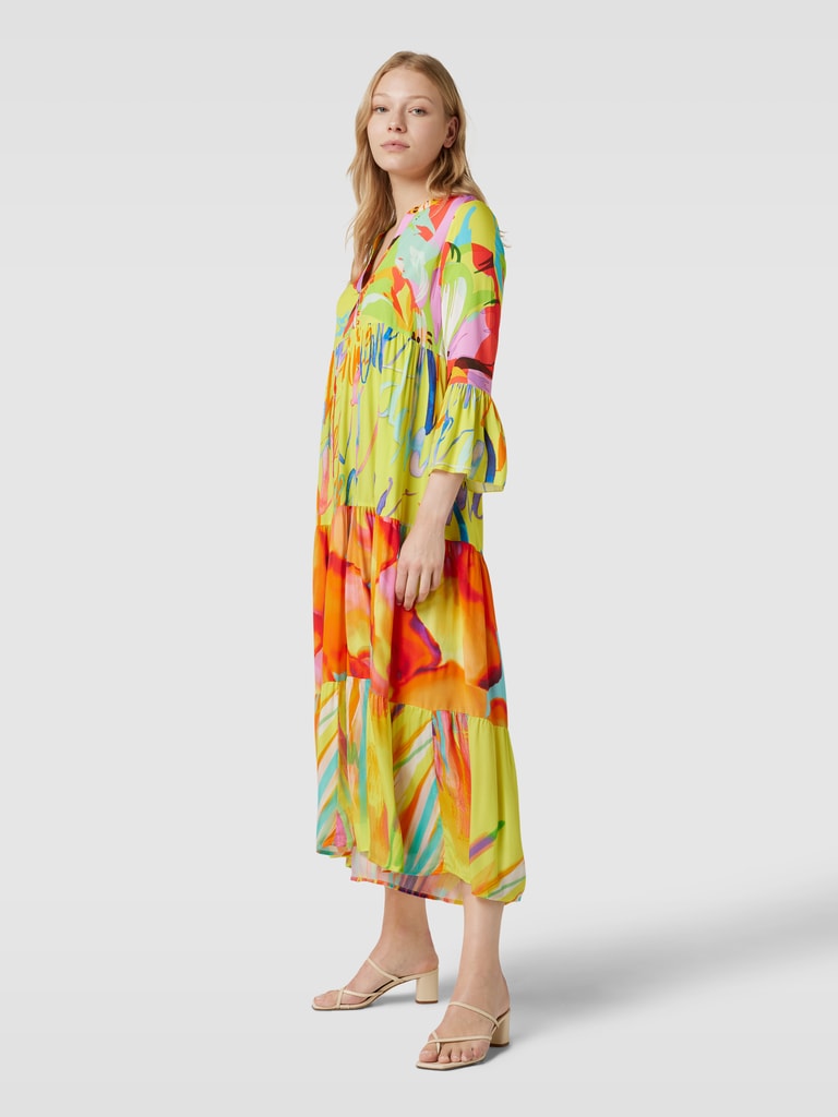 Emily Van den Bergh Maxi-jurk van viscose met all-over motief in geel ...