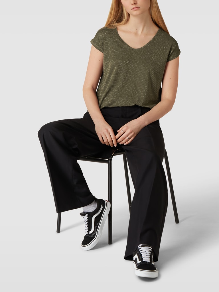 Pieces T-Shirt mit Effektgarn Modell 'Billo' (oliv) online kaufen