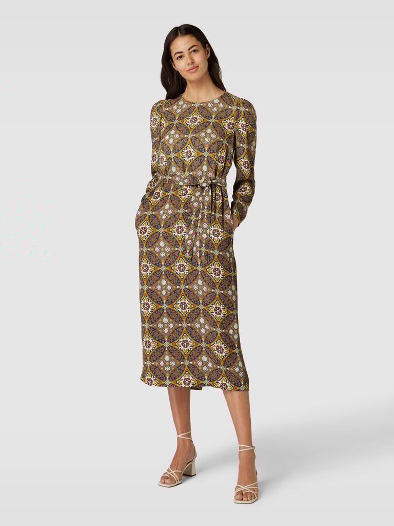 Weekend Max Mara Midi-jurk van viscose met all-over motief, model 'ALBUM' in mosterdgeel online ...