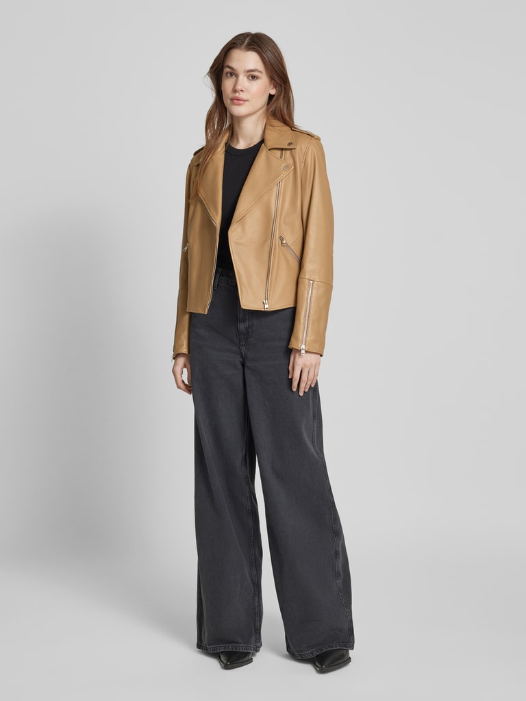 HUGO Leren jack met ritszakken, model 'Lujana' in zand online kopen | P&C