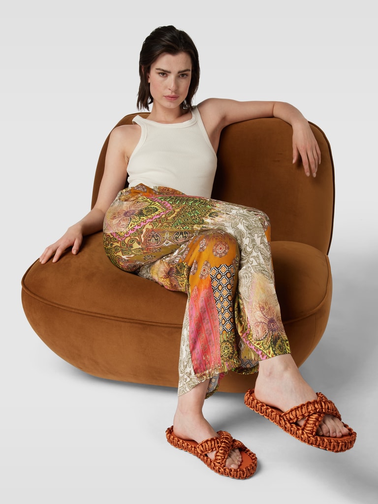 Emily Van den Bergh Broek van viscose met all-over motief in olijfgroen ...