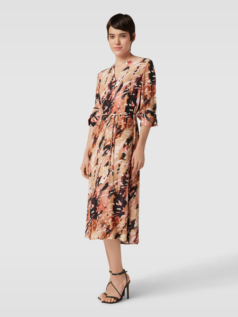 comma Midi-jurk van viscose met strikceintuur in zand online kopen | P&C