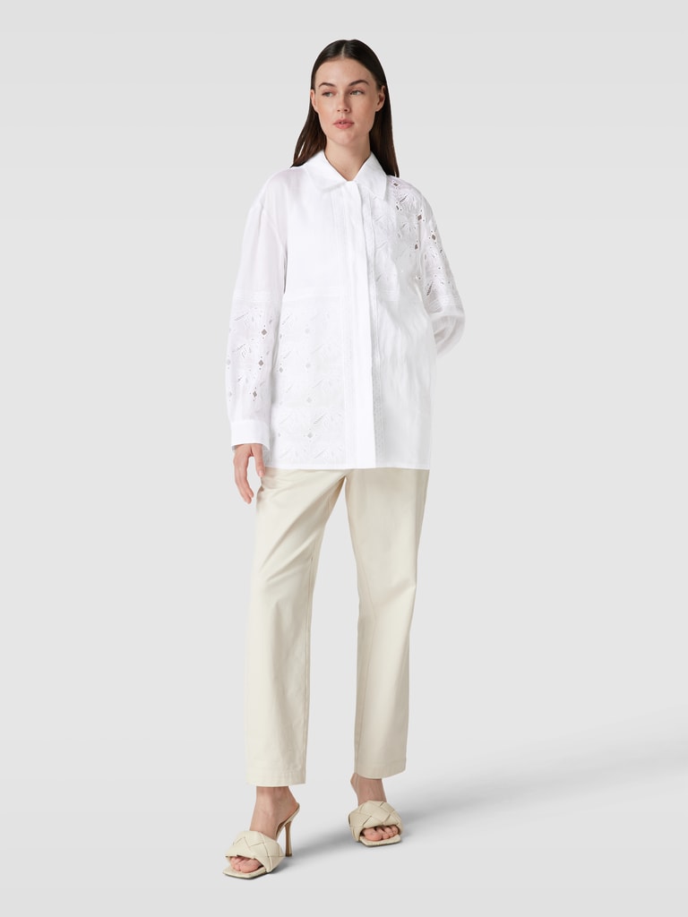 Max Mara Studio Blouse met broderie anglaise, model 'ORVIETO' in wit ...