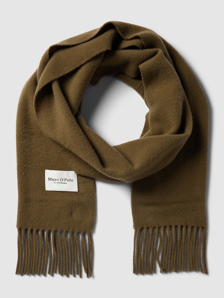 Marc O'Polo Schal aus Schurwolle mit Fransen (dunkelbraun) online kaufen