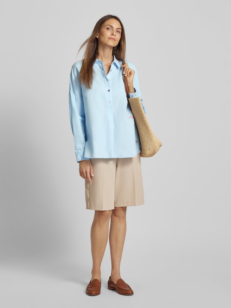 Frieda & Freddies Leinenbluse mit Label-Stitching (hellblau) online kaufen