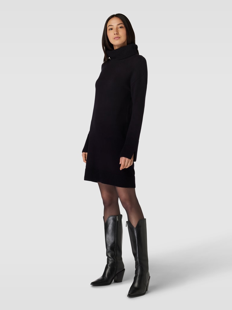 comma Knielange gebreide jurk met col in zwart online kopen | P&C