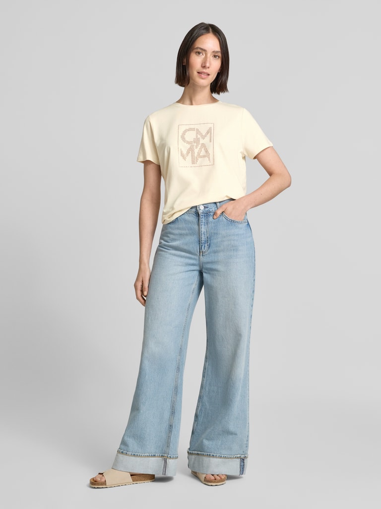 comma T-shirt met label met strass-steentjes in zand online kopen | P&C