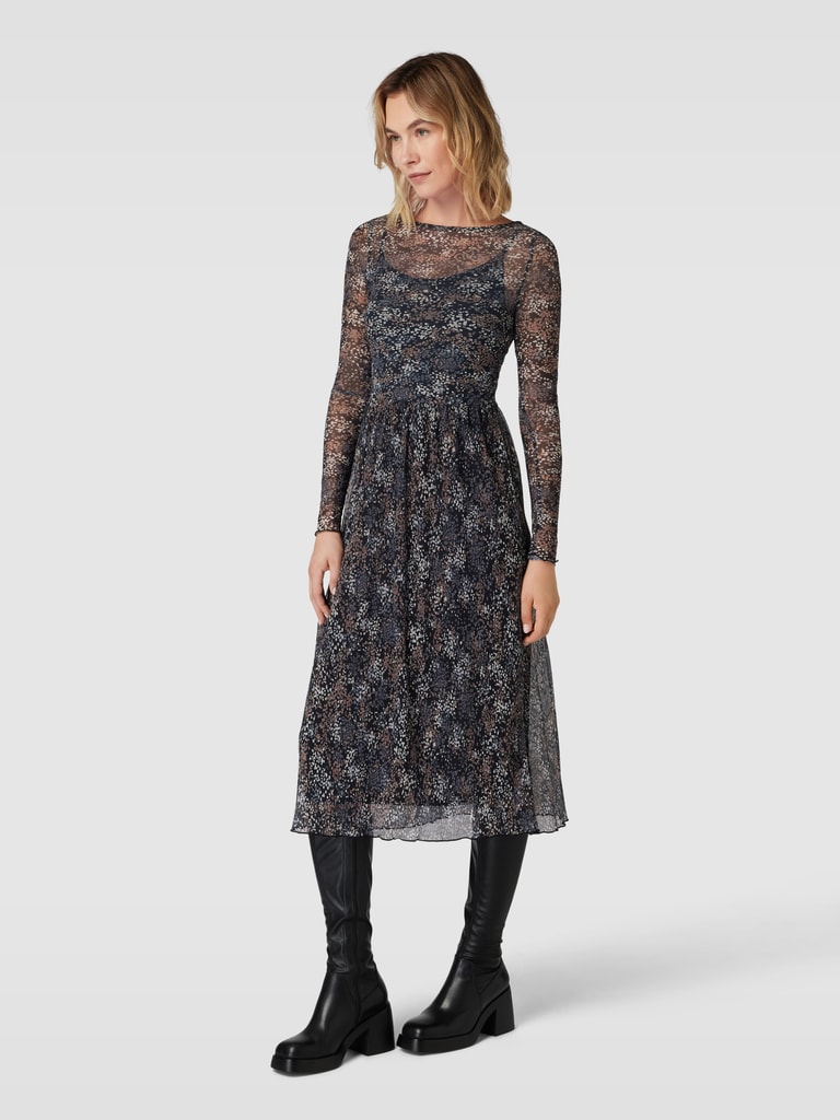 Esprit Midi-jurk van viscose met all-over motief in zwart online kopen | P&C