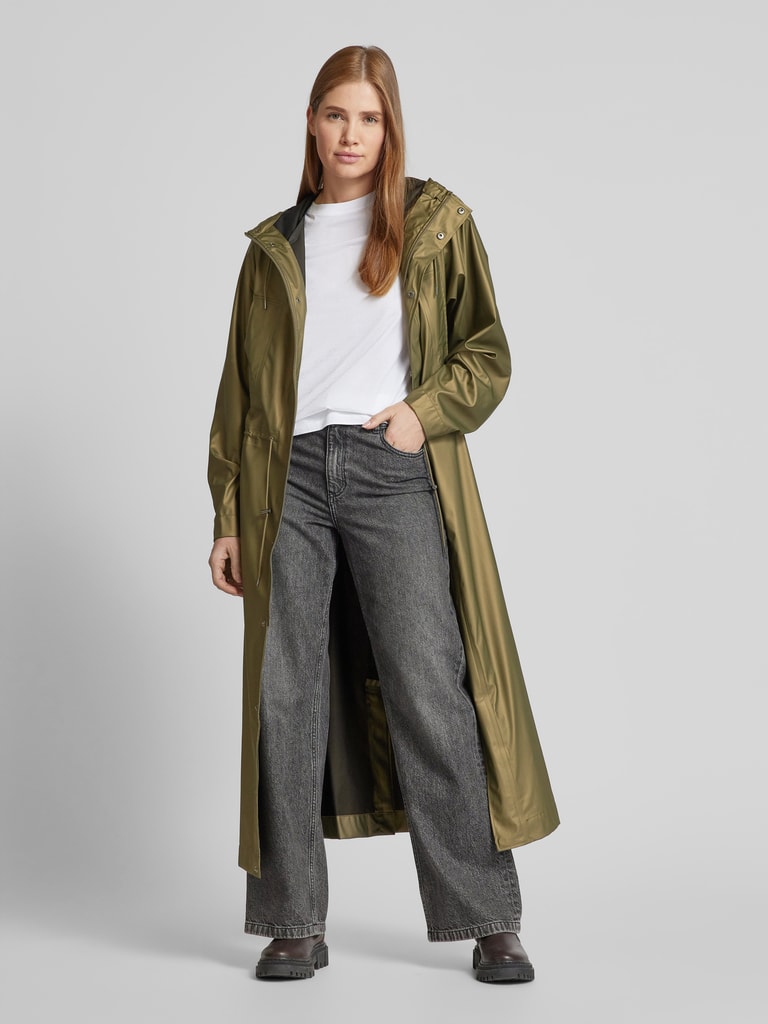 RAINS Lange jas met capuchon, model 'Bold' in olijfgroen online kopen | P&C