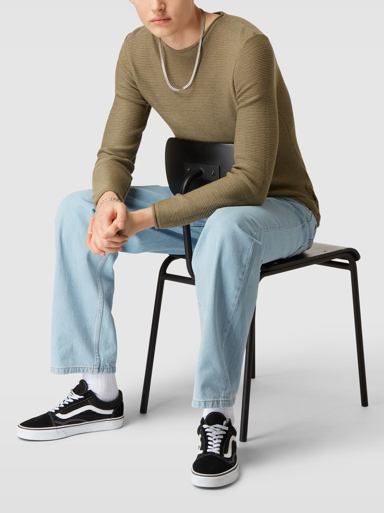 !Solid Strickpullover mit Strukturmuster Modell 'JARAH' (oliv) online kaufen