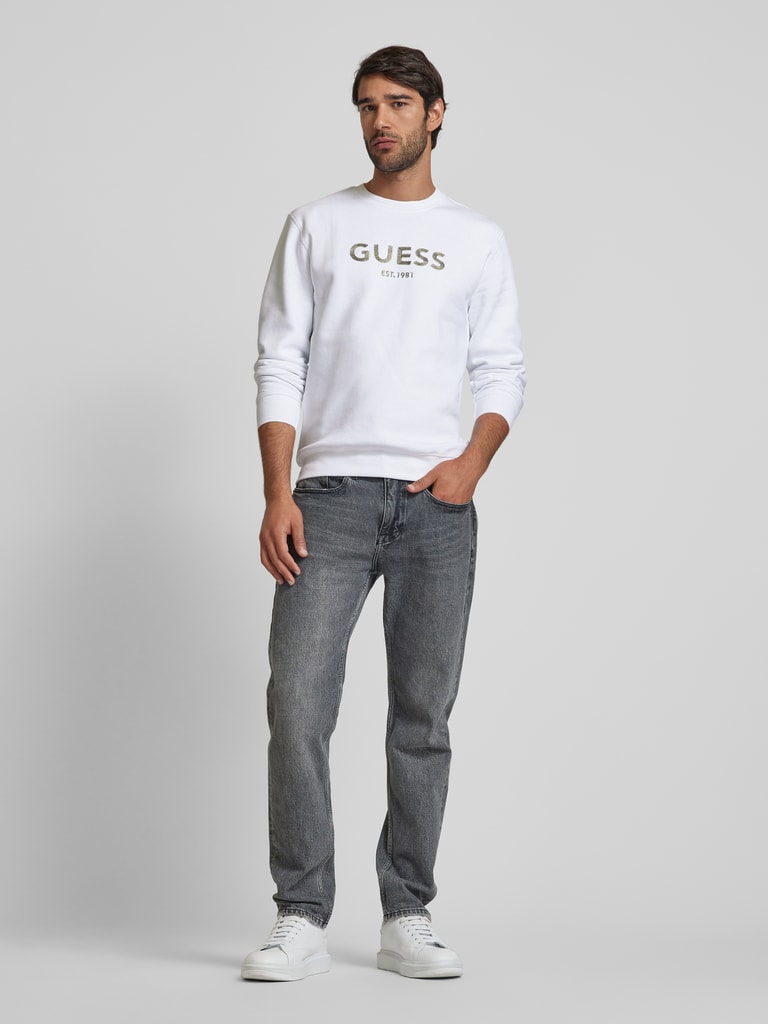 Guess Sweatshirt mit Label-Stitching Modell 'BOX' (weiss) online kaufen