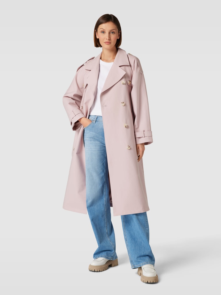 Meotine Lange jas met steekzakken opzij, model 'BOBBY' in roze online ...
