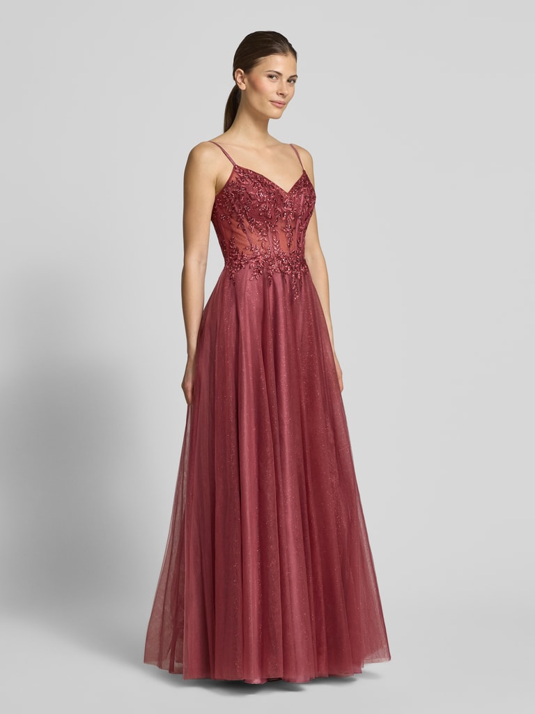 Luxuar Abendkleid mit Stitchings und Ziersteinbesatz (rot) online kaufen
