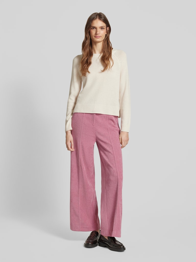 Kup online ICHI Spodnie sztruksowe z szeroką nogawką i zakładkami w pasie model ‘KATE’ (różowy)