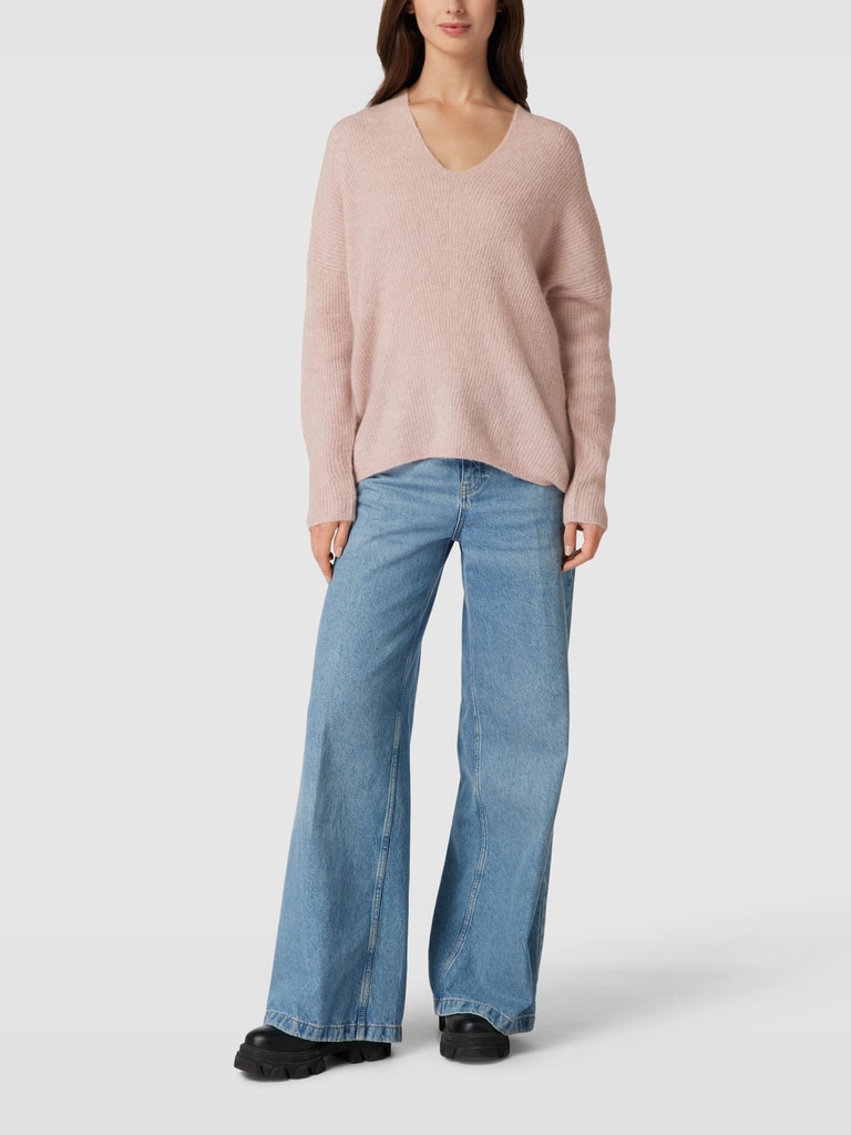 MOS MOSH Gebreide pullover van wolmix met V-hals, model 'Thora' in rosé ...