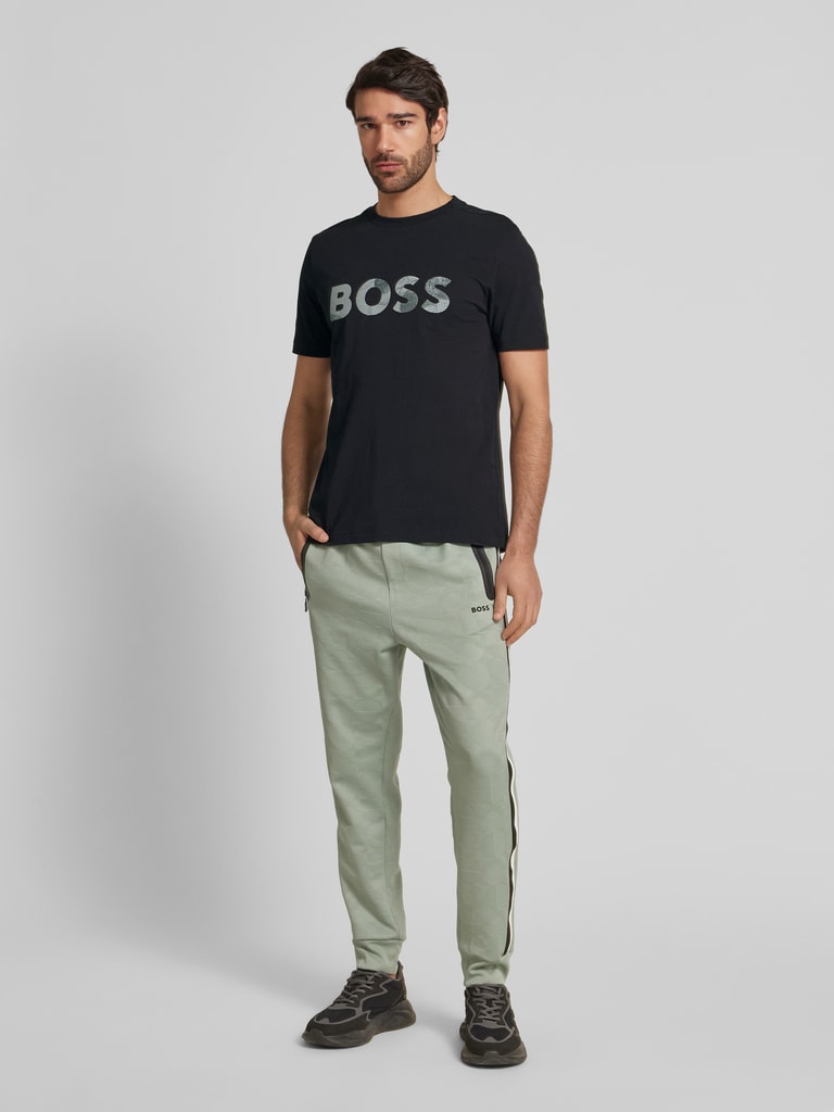 BOSS Green T-shirt met logoprint en ronde hals in zwart online kopen | P&C
