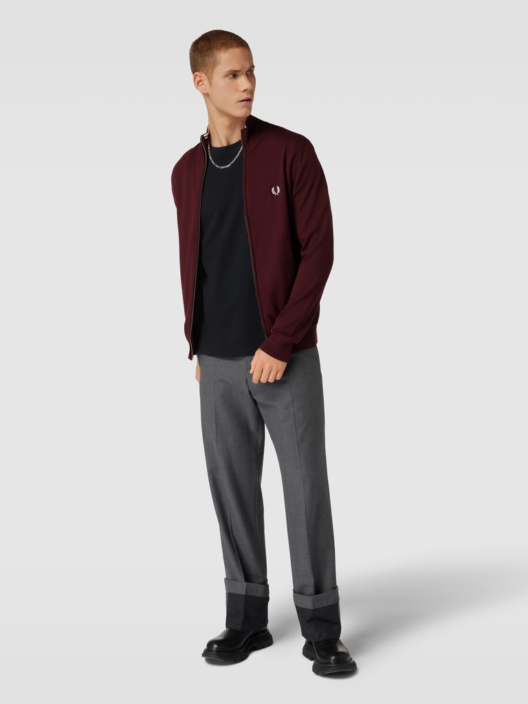 Fred Perry Gebreid vest met geborduurde logo's, model 'Classic Zip' in ... Fred Perry Gebreid vest met geborduurde logo's, model 'Classic Zip' in ...