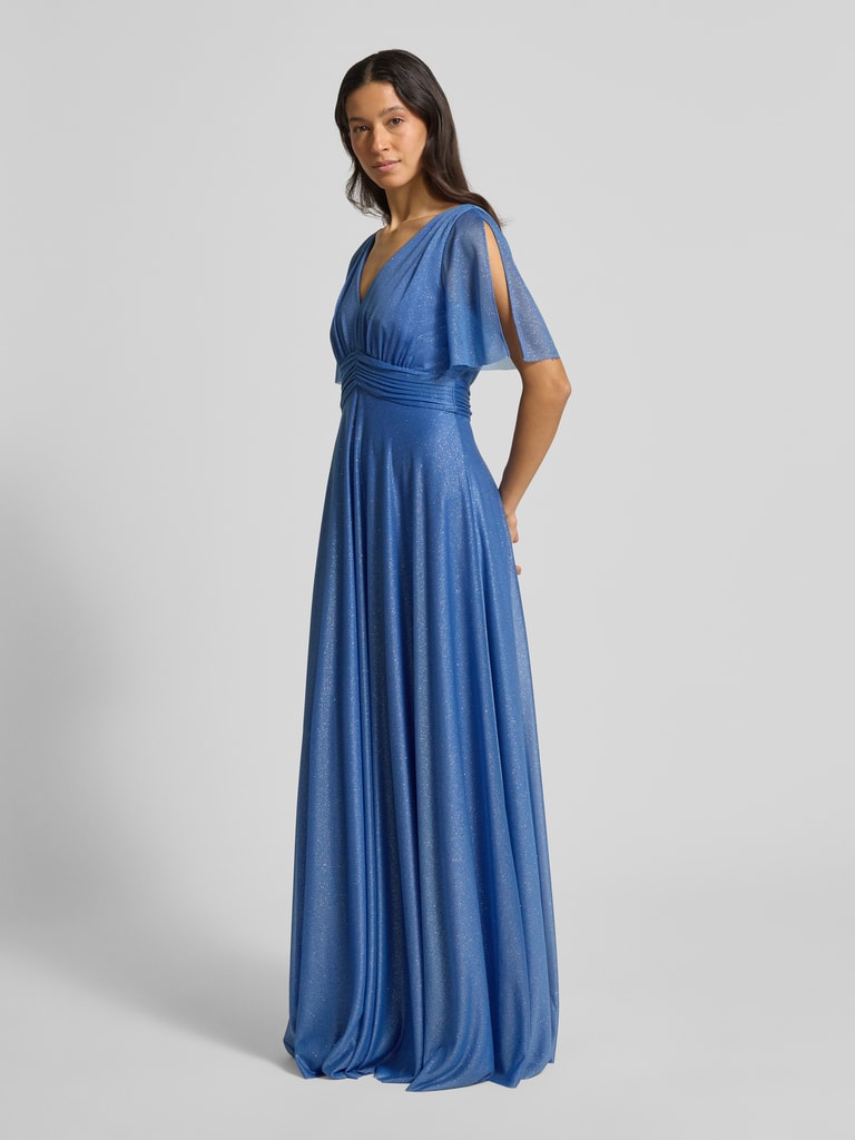 Christian Berg Cocktail Abendkleid mit V-Ausschnitt (bleu melange ...