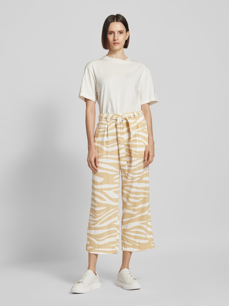 s.Oliver RED LABEL Wide leg linnen broek met verkort model in beige ...