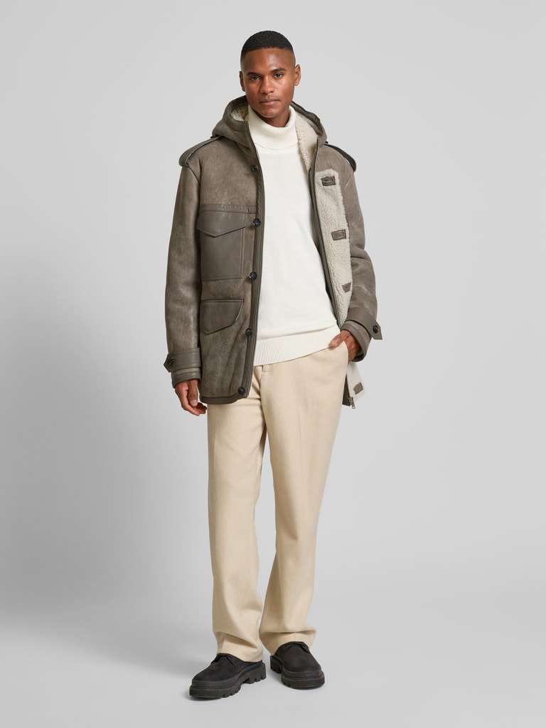 BOSS Leren jack met capuchon, model 'Maddux' in middenbruin online ...